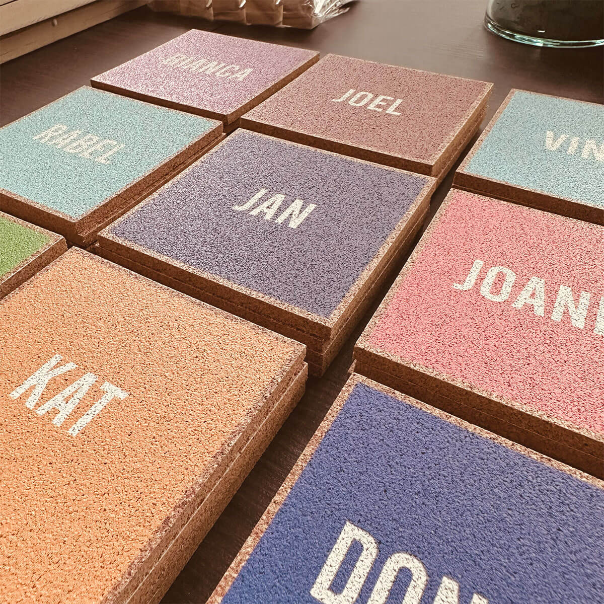 Personalized Name Cork Coasters – Wooden Canvas